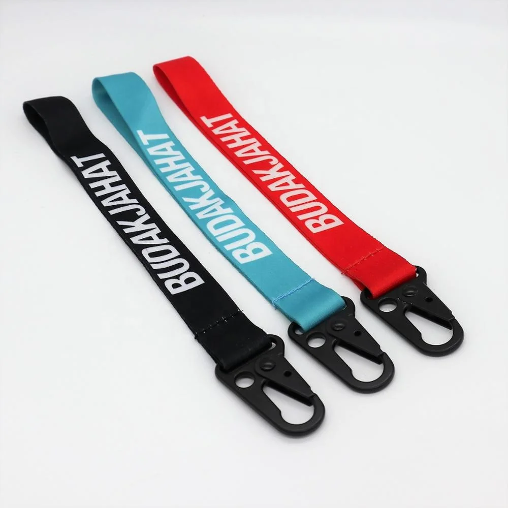 Custom Logo Carabiner Strap Lanyard Short Key Lanyard With Black Metal ...