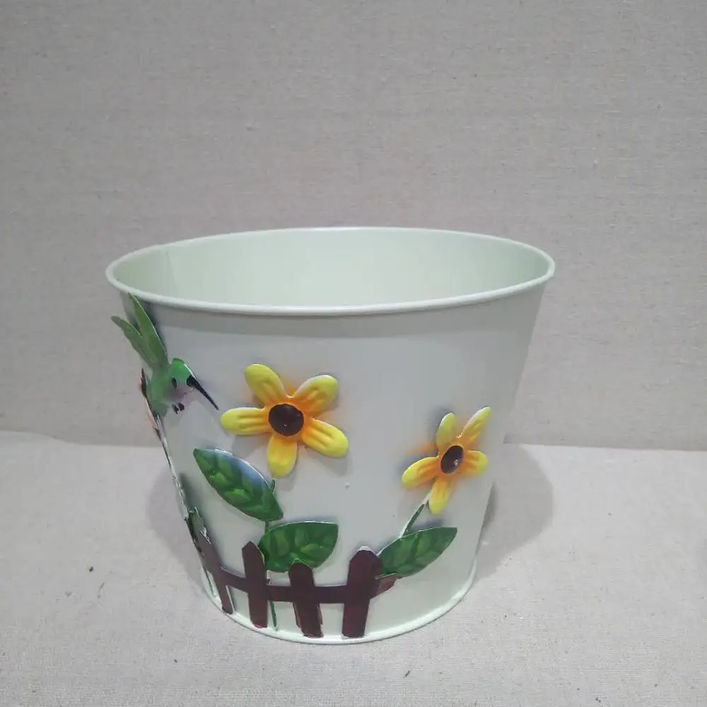 Vintage Colorful Metal Flower Pots - Perfect for Home & Garden