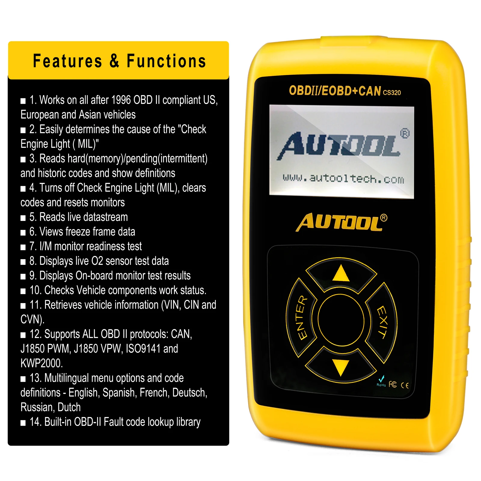 Autool Cs320 Obd2 Automotive Scanner Obd 2 Ii Auto Vehicle Scan ...