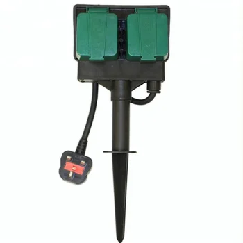 2 Way Garden Cable Extension Twin Socket Spike Outdoor Electrical Plugs ...