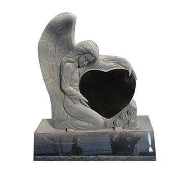 American Style Upright Black Granite Wing Angel Hugging Heart Grave ...