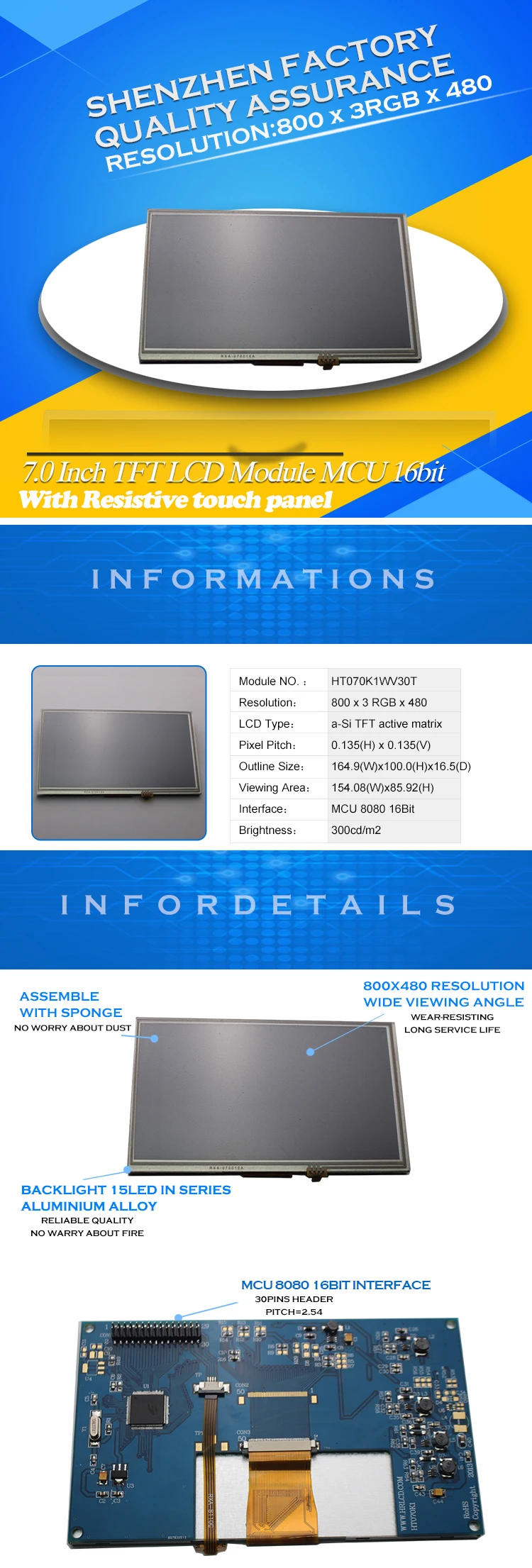 7inch Tft Lcd Module Controller Board Ssd1963 Tft Lcd Screen 800x480 Resolution Mcu 8080 8/16bit ...