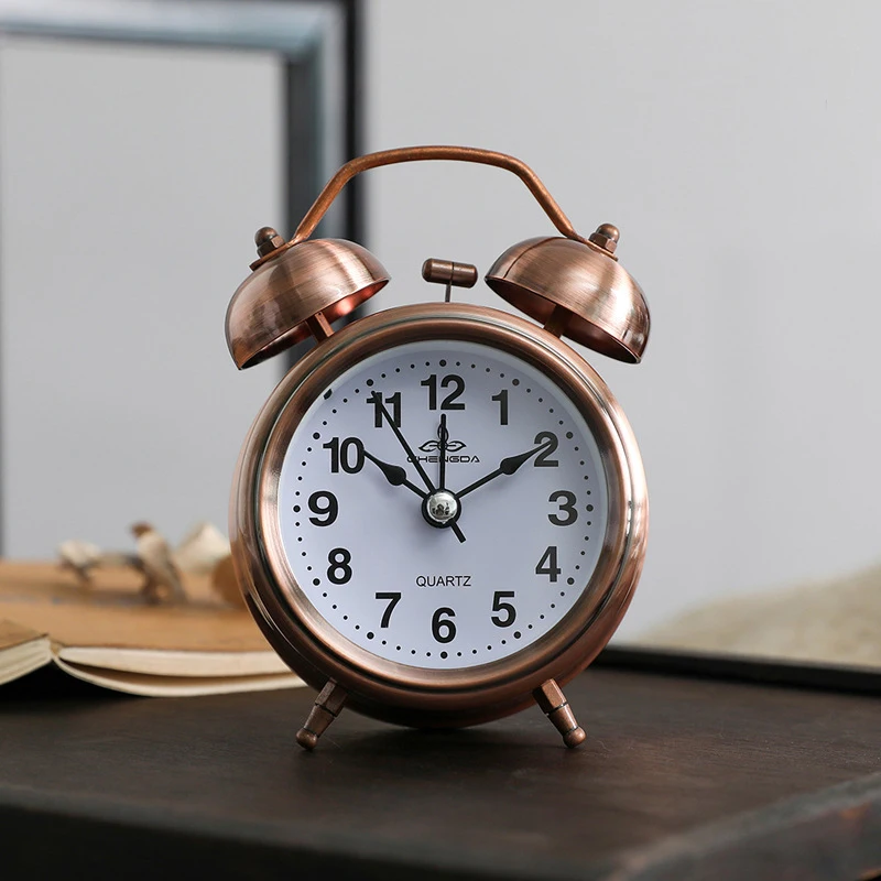 Twin Bells Alarm Clock Silent Non Ticking Quartz Metal Retro Mini Two ...