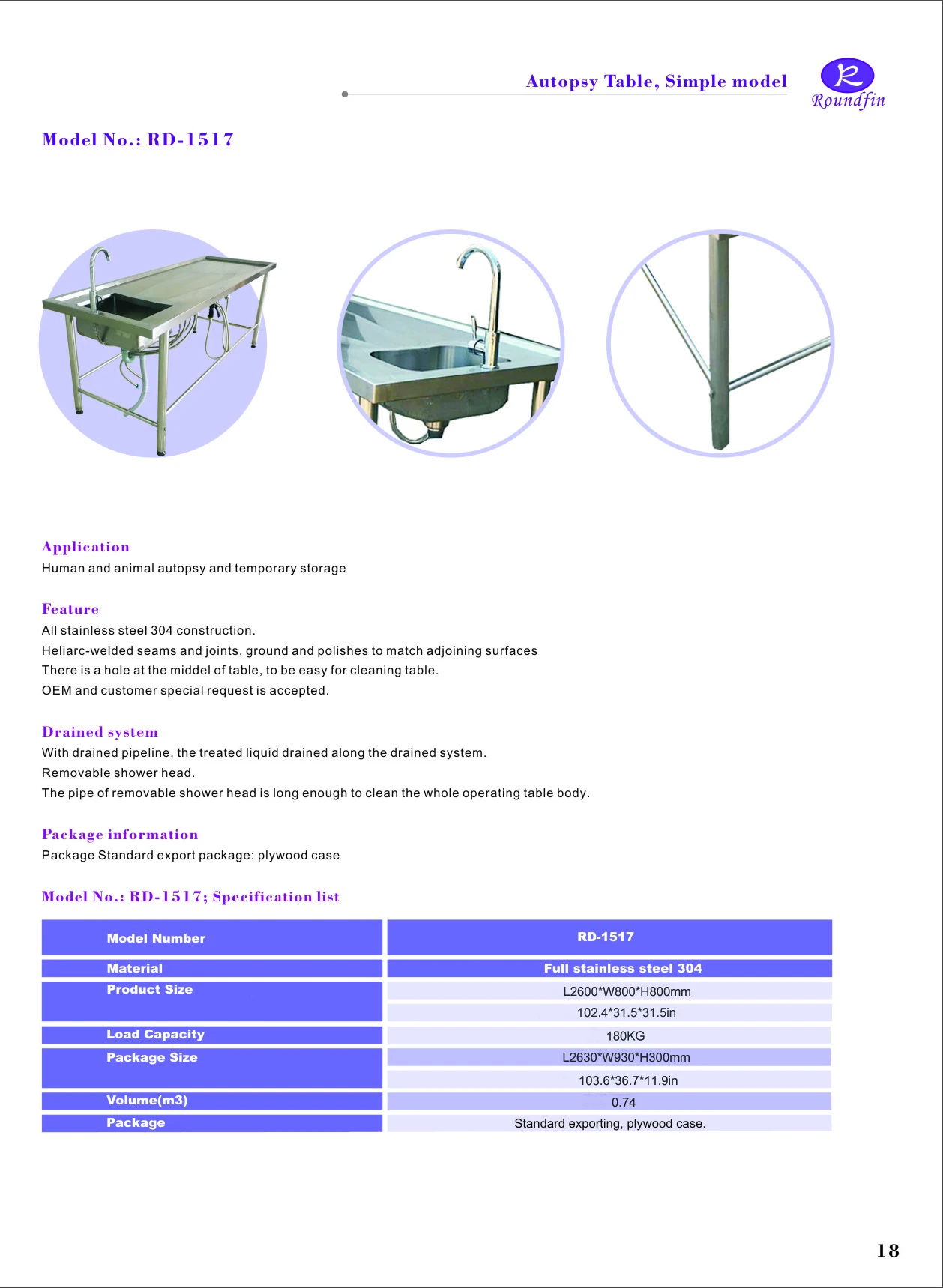Anatomical Table Stainless Steel Autopsy Table Rd-1517 Simple Model ...