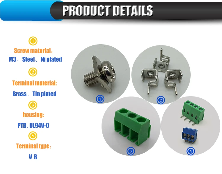 Brass And Pbt Pcb Connector Contact Ground Screw Terminal Block - Buy ...