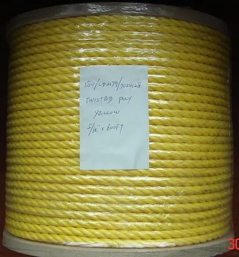 3 Strand Twisted Yellow Color Polypropylene Rope / Pp Packing Rope ...