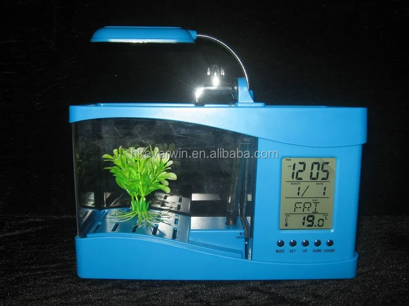 2l Home Use Gift Mini Aquarium Fish Tank With Clock Pen Holder Led ...