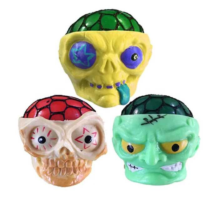 Squeeze Skull Heads Squishy TPR Toy Stress Monster Toy Halloween Gift ...
