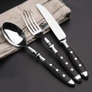 German Besteck Flatware Black Pom Handle With 2 Rivet Cutlery Set ...