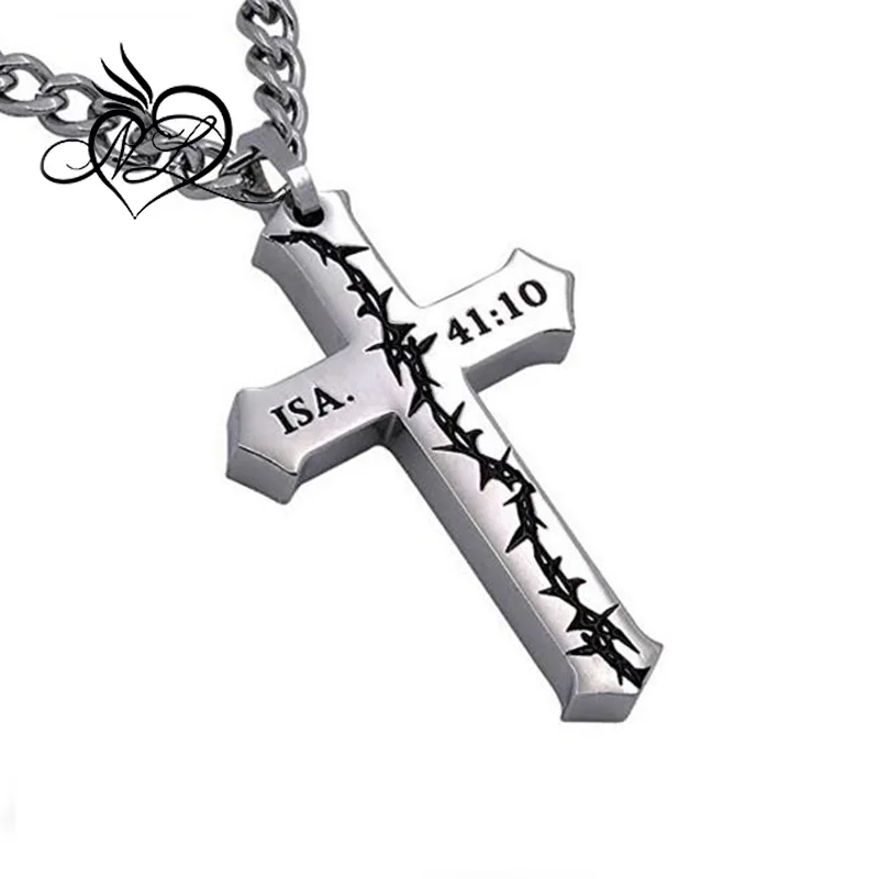 Isaiah 41:10 Crown Of Thorns Cross Necklace Pendant,Stainless Steel ...