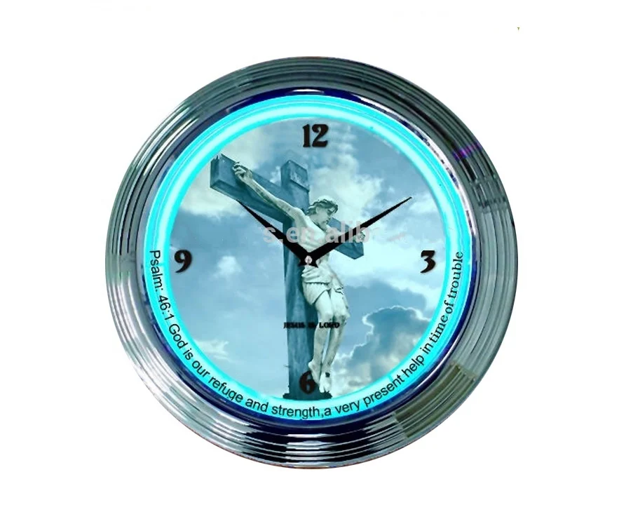 Fashion Led 15 Inch Round Shape Neon Light Home Decorative Wall Clock ...