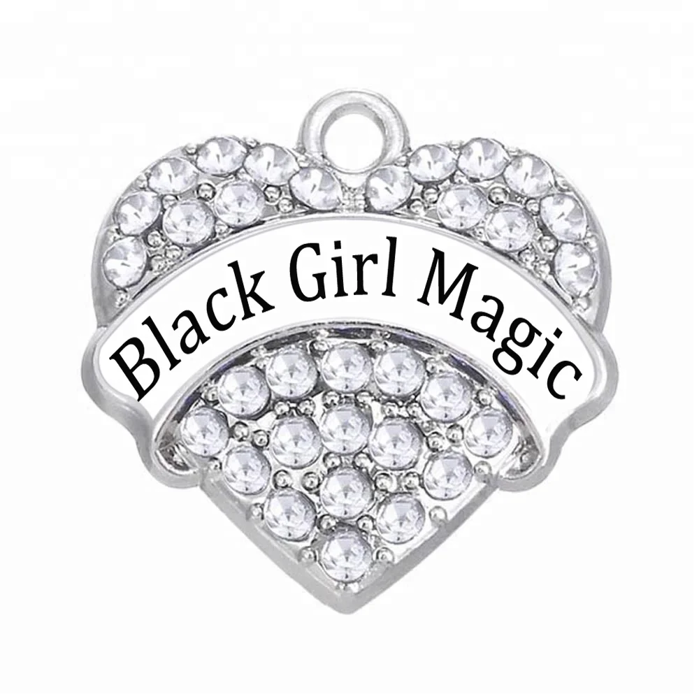 Custom Names Black Girl Magic Charm Message Heart Crystal Pendant For ...