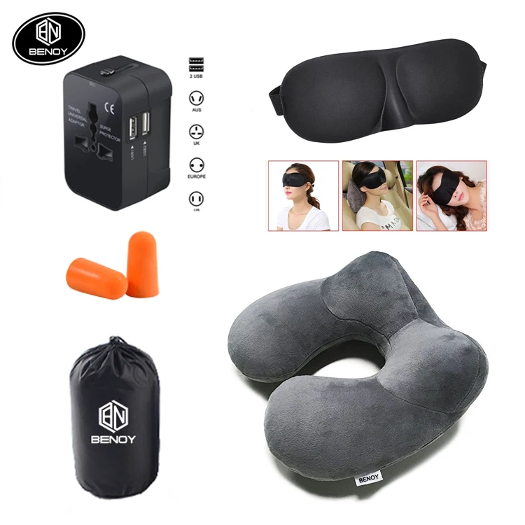 Hot sale airline travel set kit with neck pillow universal travel ...