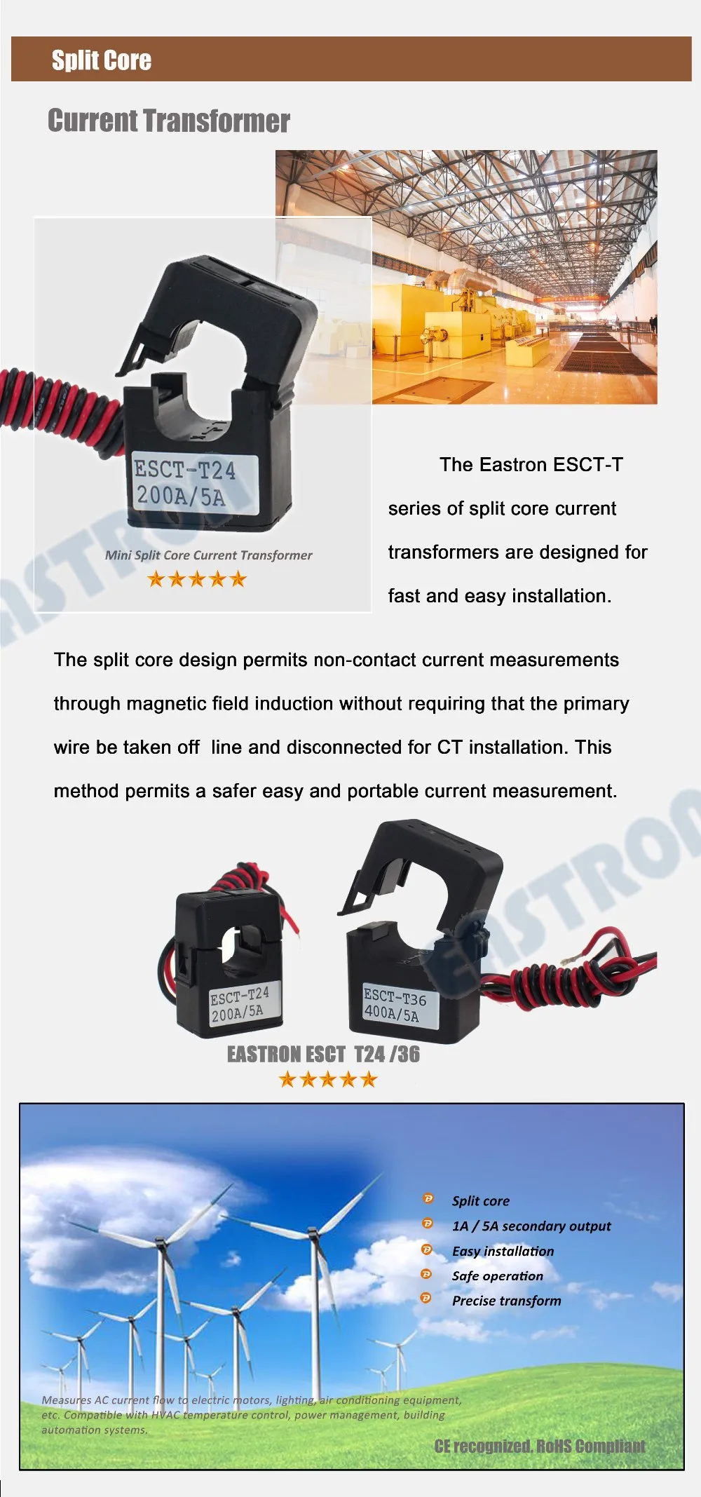 ESCT-T24 分极线圈电流互感器，100A ~ 300A 输入，5A 或 1A 输出 CTs| Alibaba.com