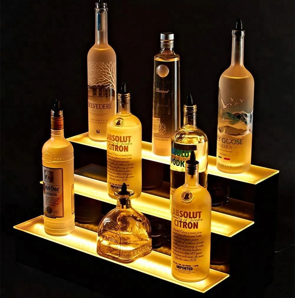 Customized 3 Step Tiered Led Acrylic Bottle Shelf Display 3tier Led Bar ...