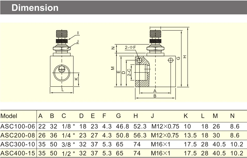 ASC200-08 Pneumatic Throttle Adjustable Air Speed Flow Control Valve