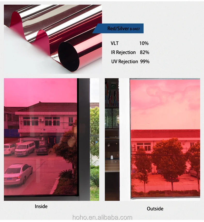 B-0407 Red Silver Reflective One Way Film Residential Glass Window Tint ...