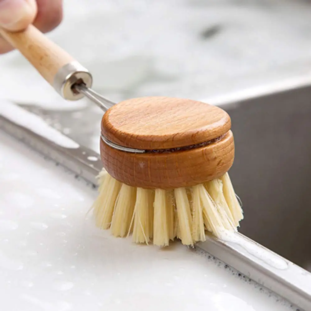 Removable Soft Bristle Wood Scrubbing Pot Brush 2-inch Head - Buy Wood ...