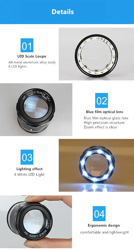 MG7174 10x LED Cylindrical Loupe - Precision Magnifier