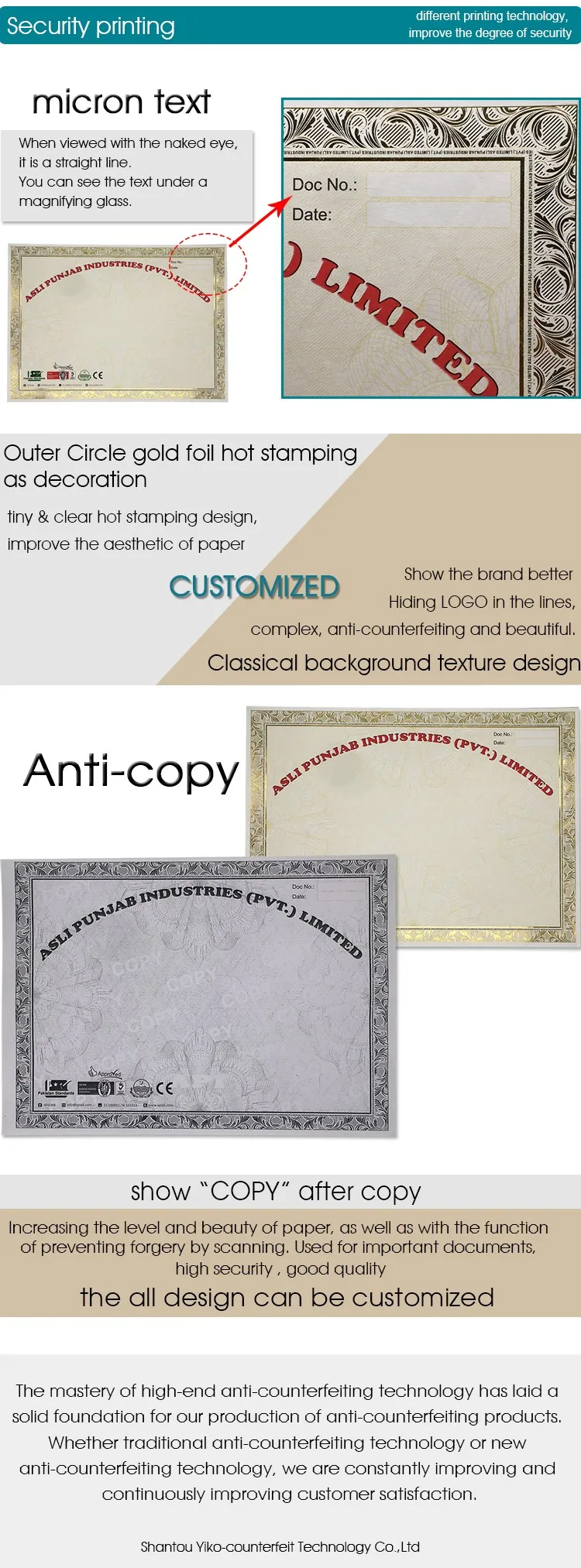 Security Blank A4 Certificate Paper Printing Custom Watermark Uv Design ...