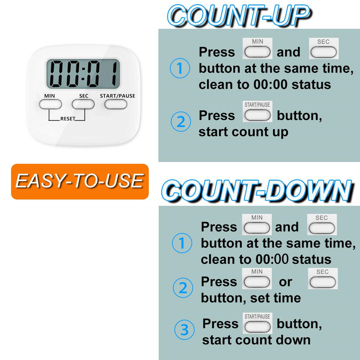 Shower Alarm Timer Clock Waterproof Timer Countdown Countup Timer Large ...