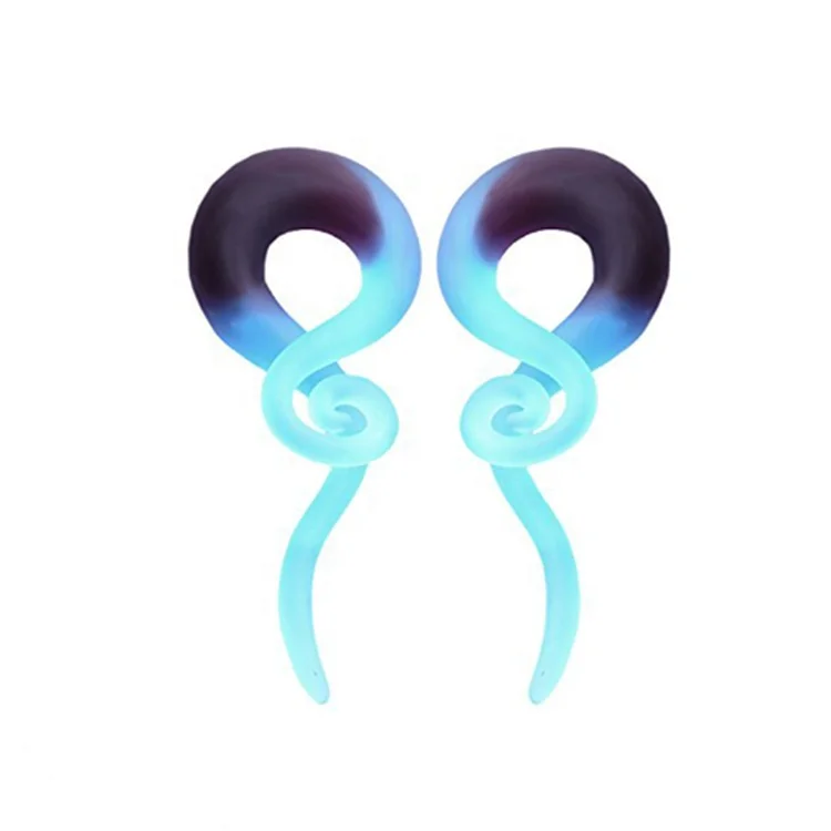 Ombre Purple Teal Pyrex Glass Spiral Hanger Ear Taper Ear Plugs ...