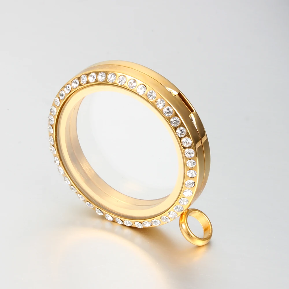 30mm Stainless Steel Floating Locket Glass Pendant Charms Gold Locket ...