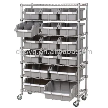 Commercial Bin Rack Rolling Shelving 7 Shelve Storage 22 Bins - Buy Bin ...