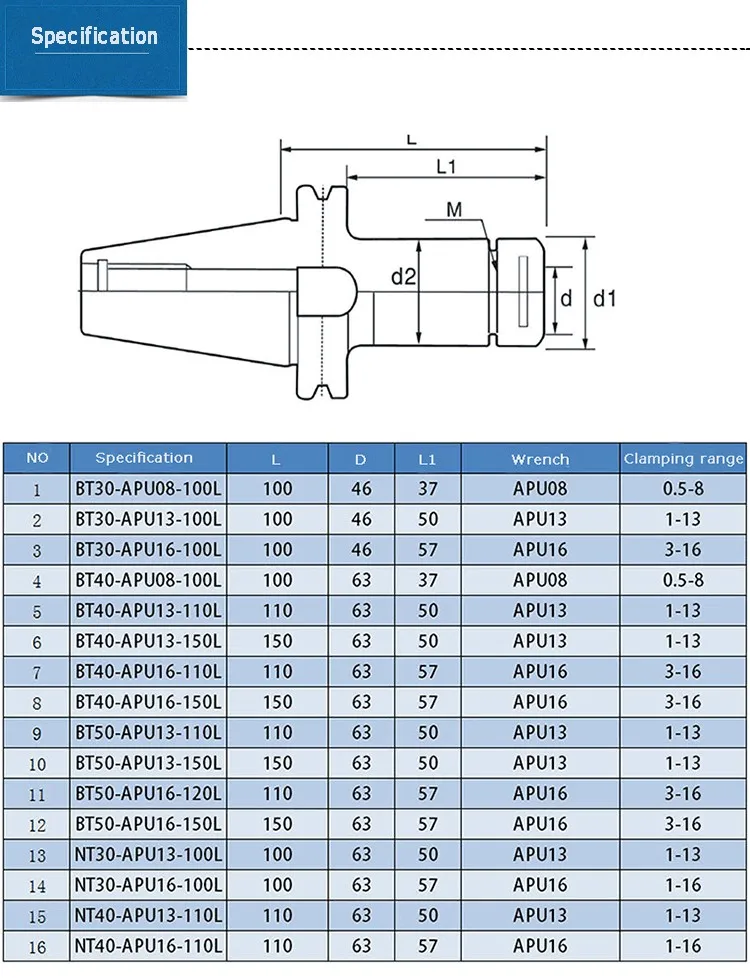 High Precision BT30 BT40 BT50 ER Collet Chuck Tool Holders