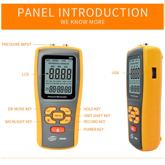 Benetech Gm505/gm510/gm511/gm520 Digital Manometer Handheld ...
