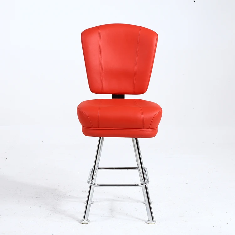 Custom Heavy Stainless Steel Casino Stools with Red Fabric
