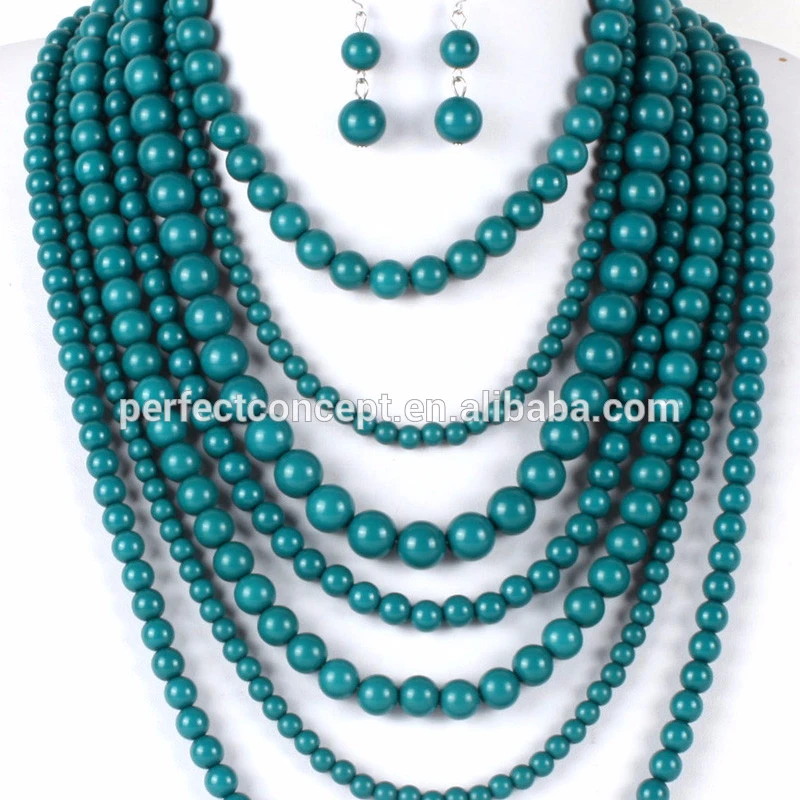 Costume Jewelry Necklace And Earring Set Fashion Multilayer Beaded Long