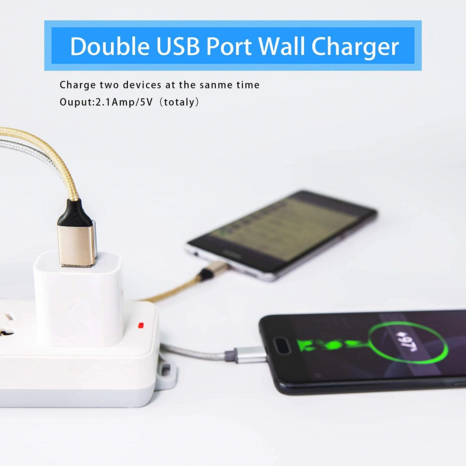 Dual Port 5V 2.1A Fast Charging USB Charger Wall Plug Adapter