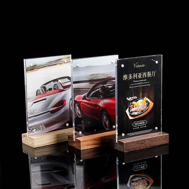 Clear Acrylic Talker A6 Menu Holder Top Acrylic Holder and Wood Base ...