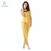Family Silk Satin Yellow 2 Piece Pajama Set Yellow Lace Satin Sleepwear ...