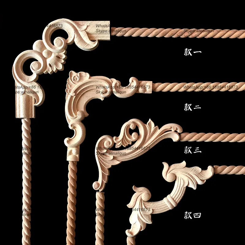 Small Rubber Wood Carved Corner Onlay Applique Wood Decorative Corners