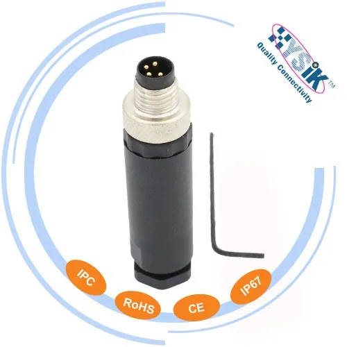 Hysik M8 Male Female Straight Connector 3 Phase 4 Pin Connector Plug ...