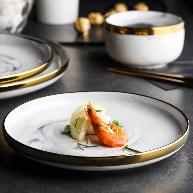 9pcs Porcelain Marble Dinner Sets With Gold Plated - Buy Porcelain ...