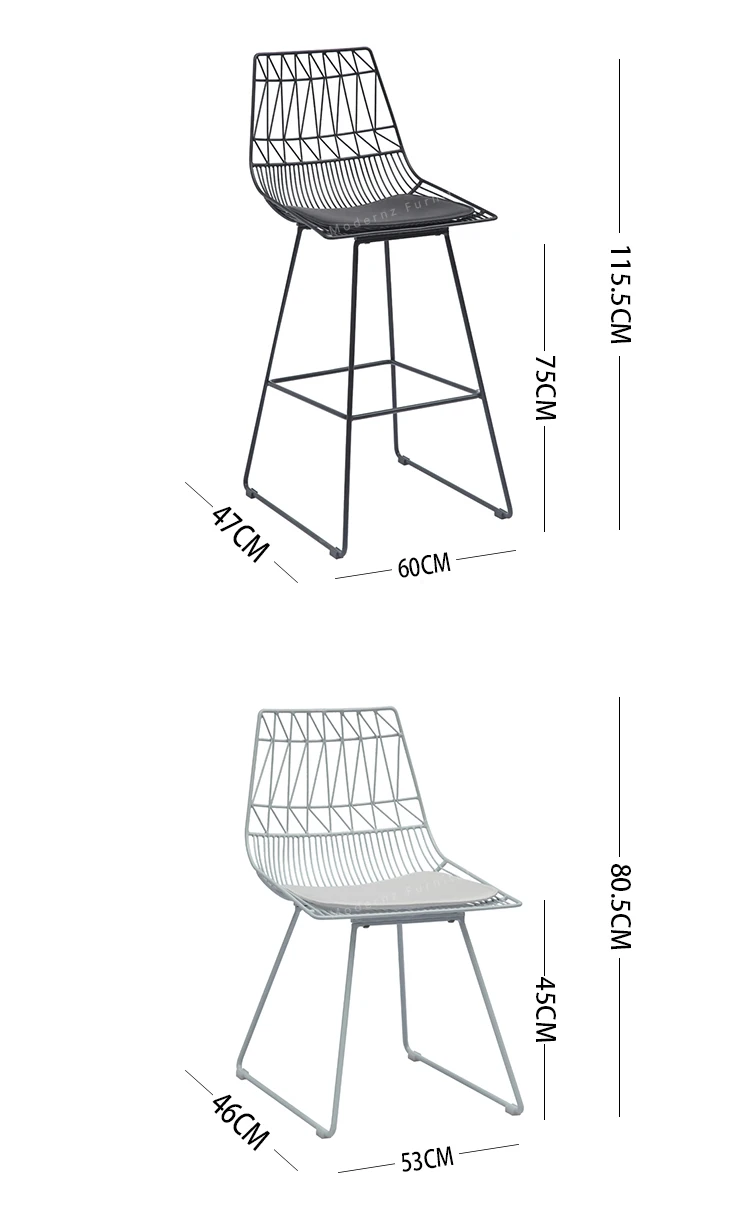 Modern Metal Dining Room Mesh Metal Frame Bend Wire Chair With Cushion ...