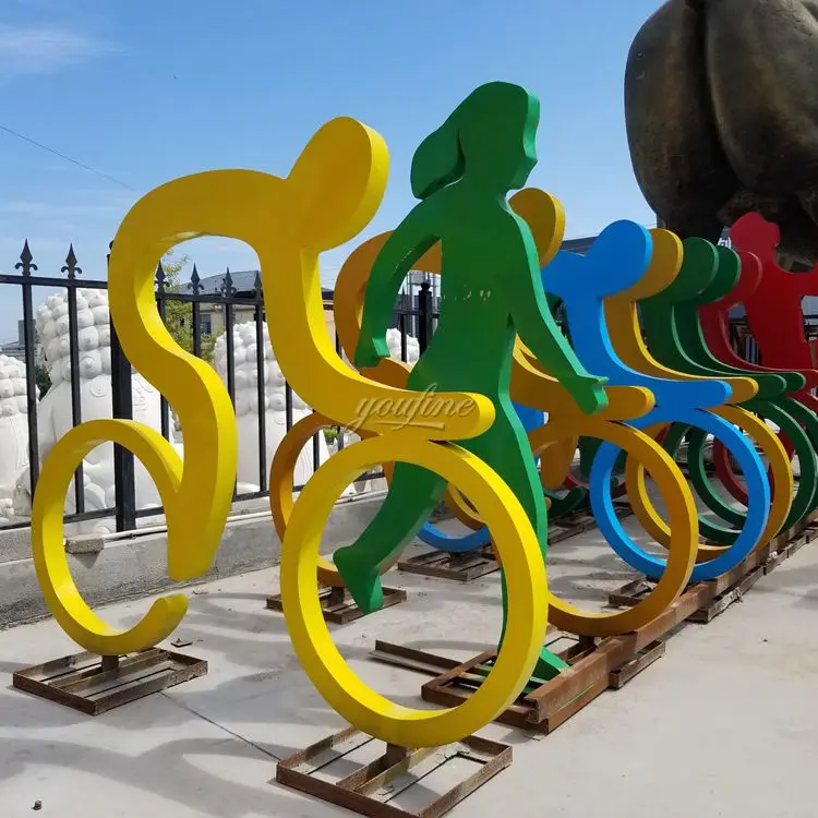 Abstract Art Outdoor Garden Metal Riding Bike Statue Stainless Steel ...