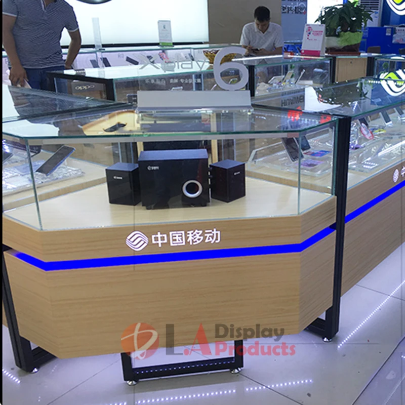 Pantalla de teléfono móvil esquinero, escaparate de cristal para ...