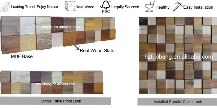 Modern Square-type Feature Design 3d Oak Wood Wall Panel Mix Color Oak ...