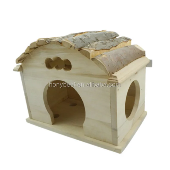 Rustic Tree Bark Wooden Pet House - Perfect for Small Animals