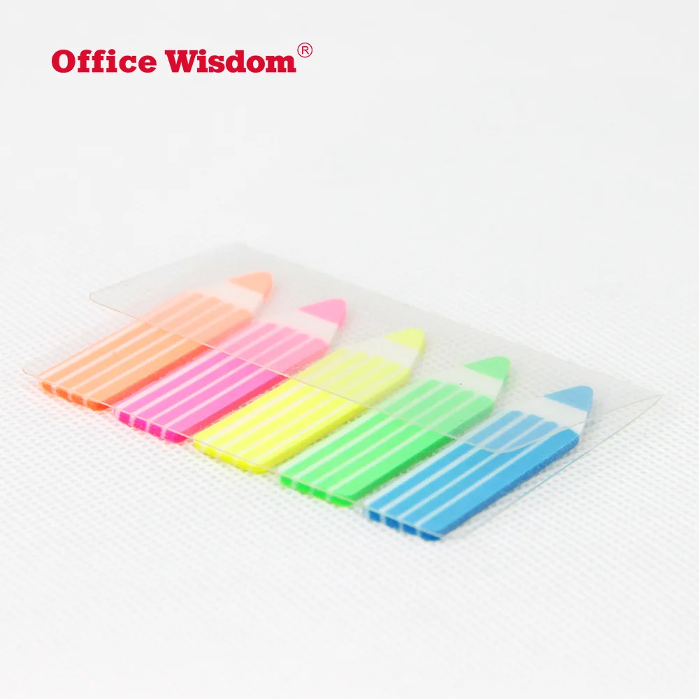 Fluorescent Color Pencil Shape PET Plastic Sticky Notes