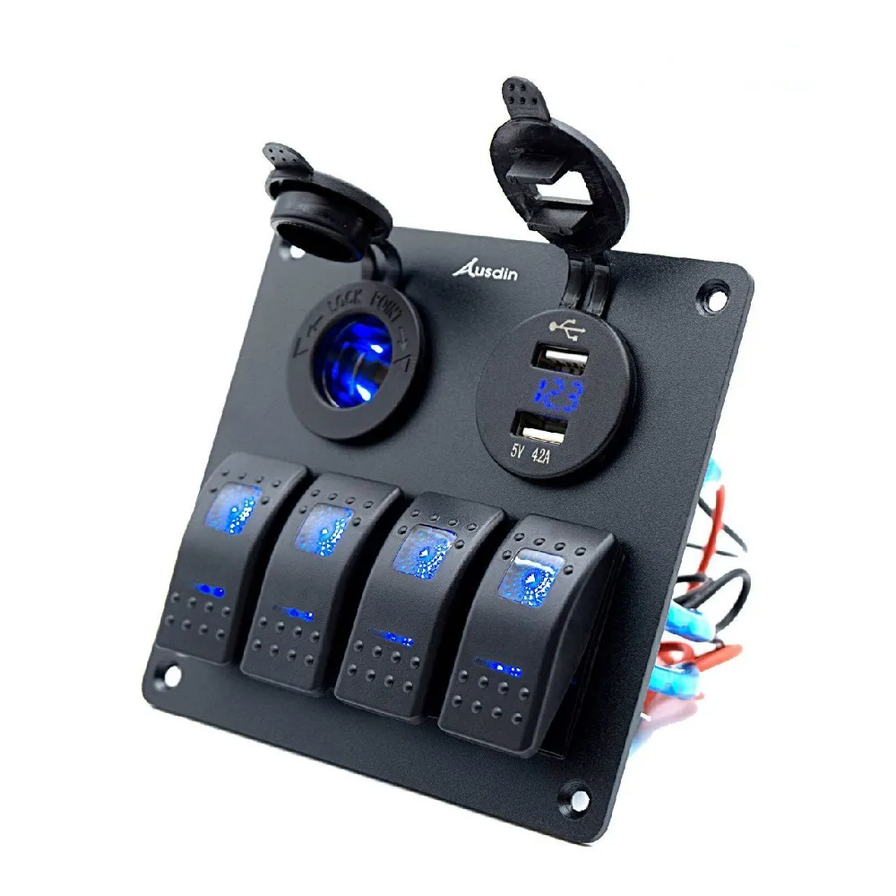 4 Gang Car Switch Panel Universal 12v/24v Dual Usb Port Led Toggle ...