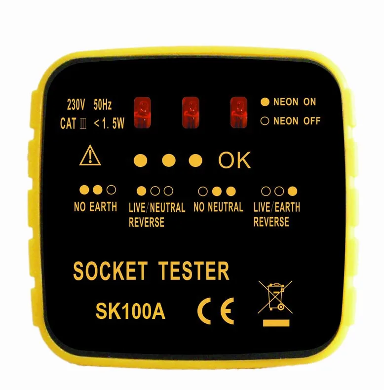 230V AC Socket Tester SK100A - Efficient Electrical Outlet Tester with ...
