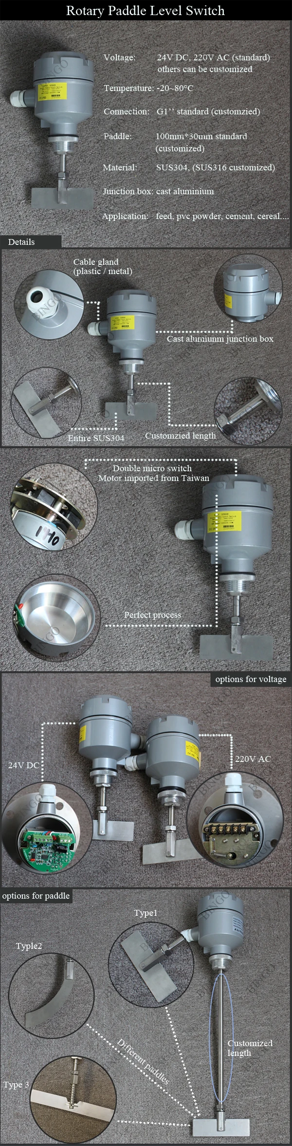 Rotary Paddle Level Sensor - Reliable Float Switch Down