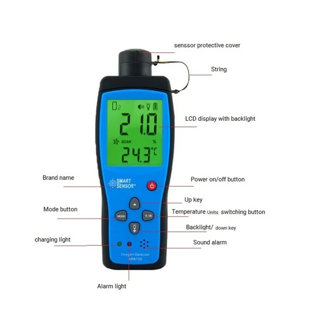 Smart Sensor AR8100 Oxygen Gas Detector - Reliable & Efficient