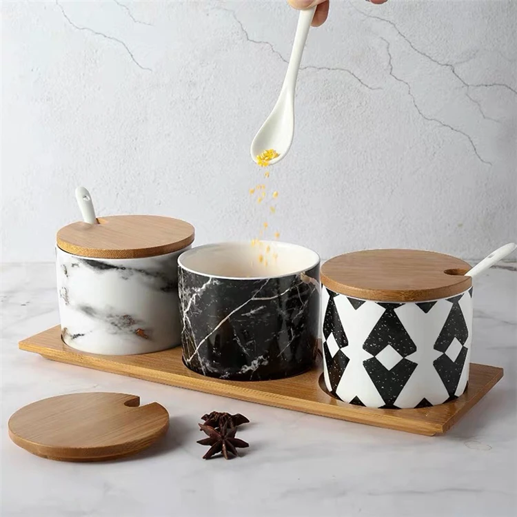 Set Wadah Garam 3 Inci,Kaleng Keramik Merica Gula Garam 3 Dengan Sendok ...