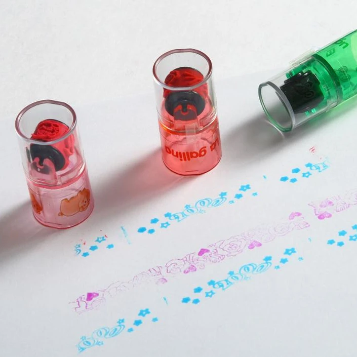 Customized children plastic toy Self Inking rolling stamp for kids with ...